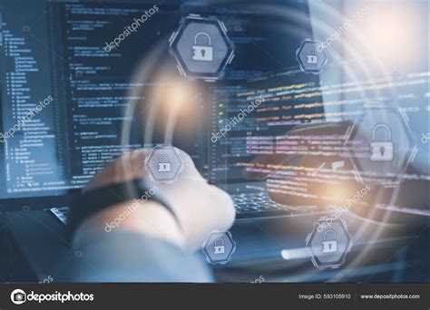 Cyber Security Digital Data Protection Concept Man Using Laptop