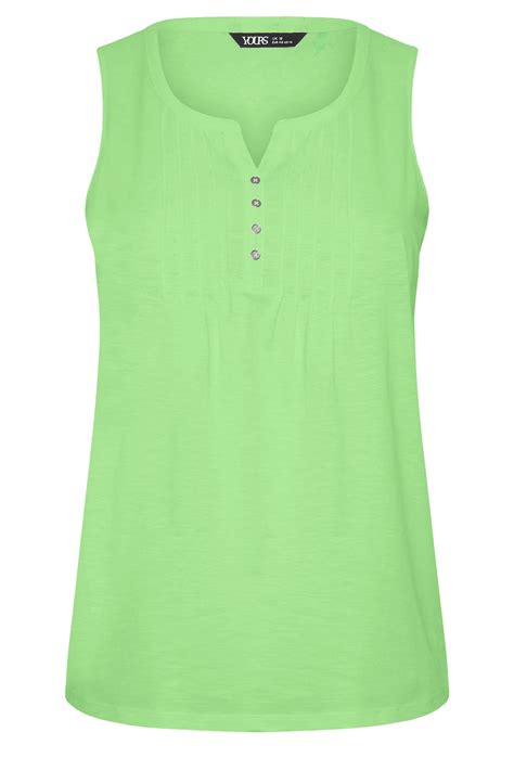 Yours Plus Size Green Pintuck Henley Vest Top Yours Clothing
