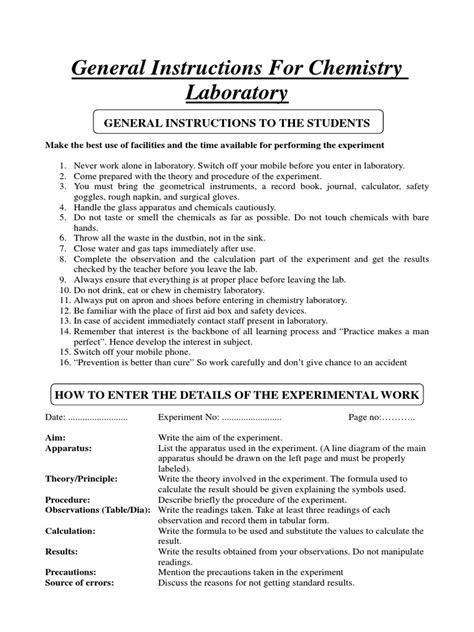 General Instructions For Chemistry Laboratory Pdf Experiment Observation