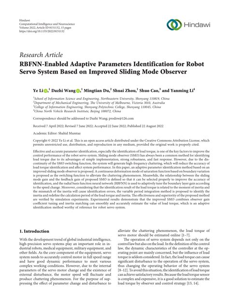 Pdf Rbfnn Enabled Adaptive Parameters Identification For Robot Servo