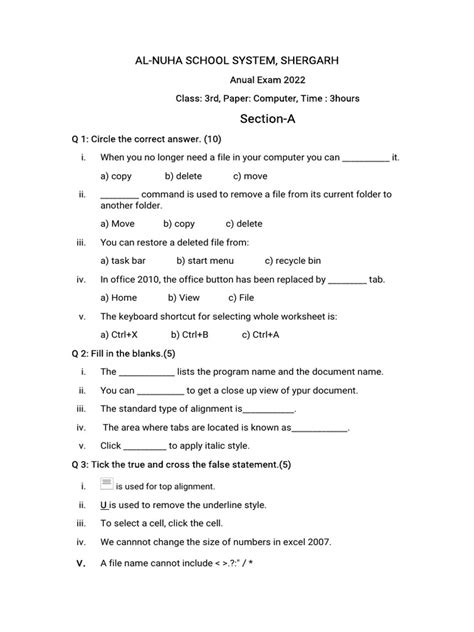 Sample Computer Paper For Grade 3 Pdf