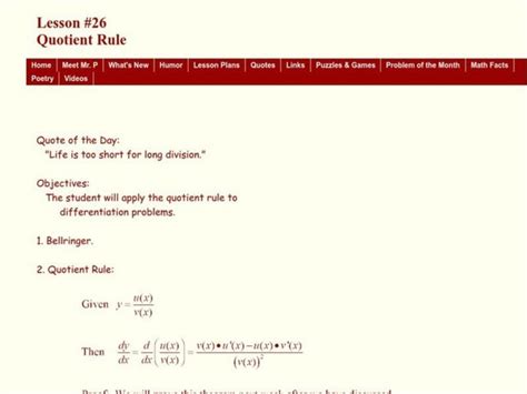 Quotient Rule Lesson Plan For 11th 12th Grade Lesson Planet