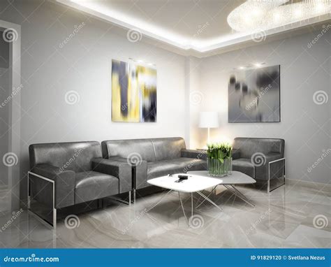 Зал ожидания приема современного минимализма высокотехнологичный Иллюстрация штока иллюстрации