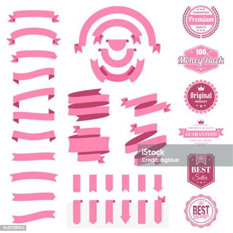 분홍색 리본 배너 배지 라벨 세트 흰색 배경의 디자인 요소 0명에 대한 스톡 벡터 아트 및 기타 이미지 0명 1위 개체 그룹 Istock