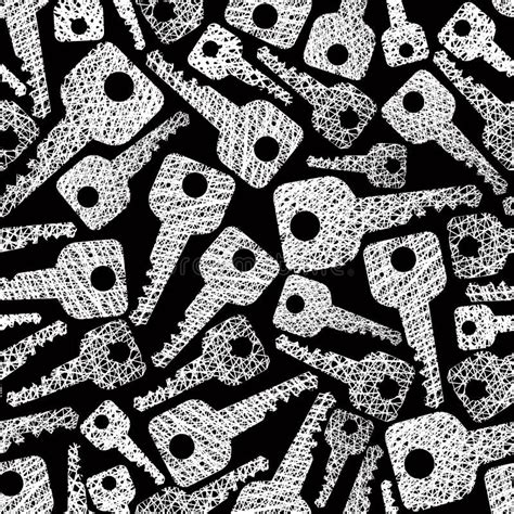 Keys Seamless Pattern Security Theme Seamless Background Vector Hand Drawn Lines Textures