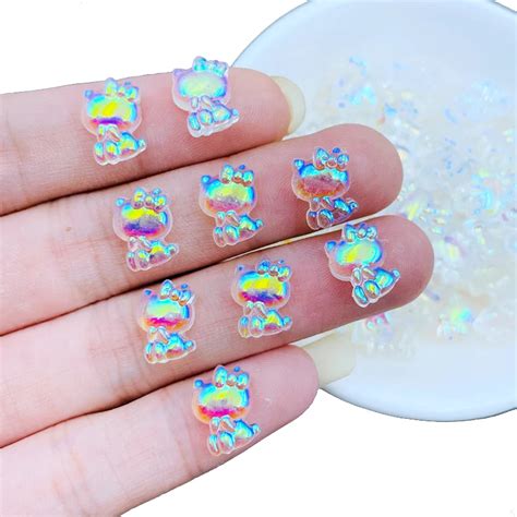 수지 플랫 백 만화 반짝이 귀여운 고양이 네일 아트 50 개 Diy 매니큐어 장식 보석 만들기 헤어웨어 액세서리 부품 K55