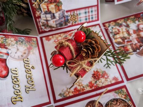 Експлодираща кутия картичка подарък за коледа и нова година коледна картичка Handmasters Bg