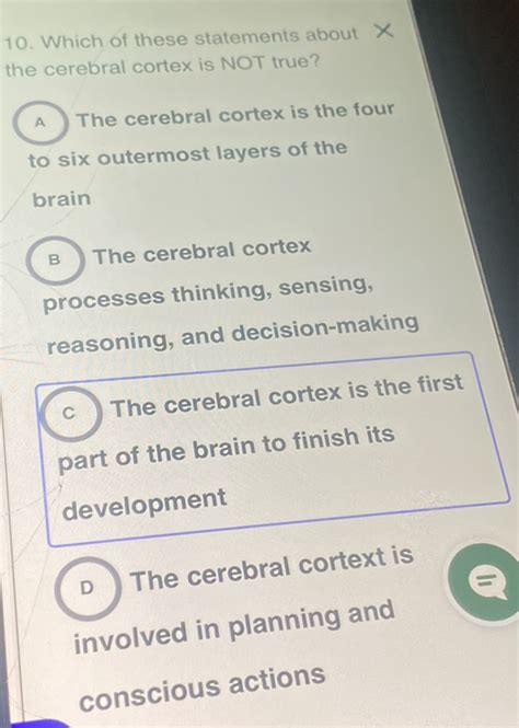 10 Which Of These Statements About X The Cerebral Cortex Is Not True