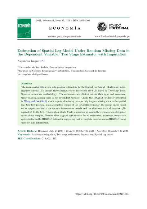 Pdf Estimation Of Spatial Lag Model Under Random Missing Data In The