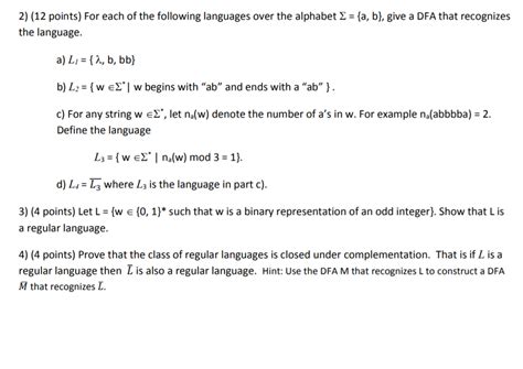 Solved 2 12 Points For Each Of The Following Languages