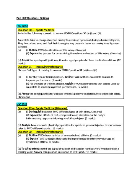 Past Hsc Option Questions Past Hsc Questions Options Hsc 2023 Question 30 — Sports Medicine Past Hsc Option Questions Past Hsc Questions Options Hsc 2023 Question 30 — Sports Medicine