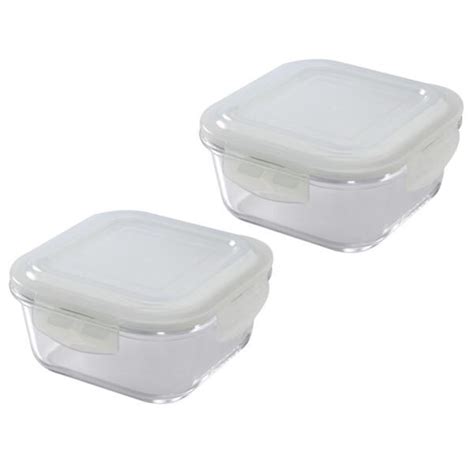 Borosil Square Glass Microwavable Lunch Box 320 Ml Set Of 2 With Bag