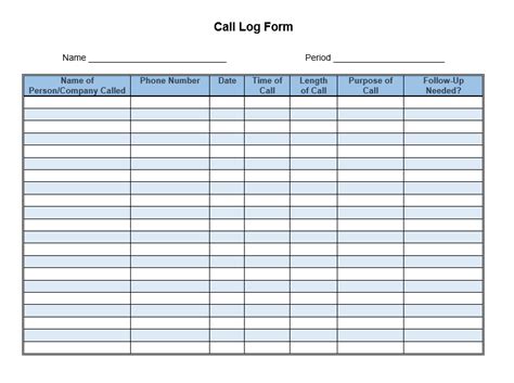 Call List Template
