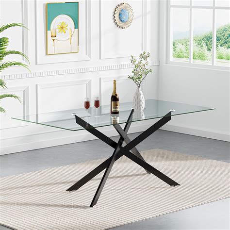 61 Rectangle Glass Dining Table For 4 6 Luxury Kitchen Table With