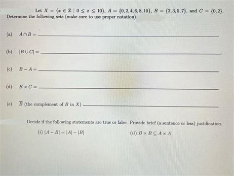 Solved Let X {x∈z∣0≤x≤10} A {0 2 4 6 8 10} B {2 3 5 7} And