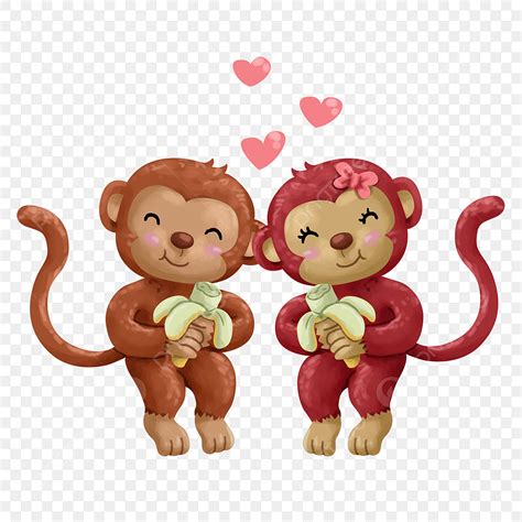 Lindo Mono Pareja Día De San Valentín Png Lindo Ilustración Dibujos