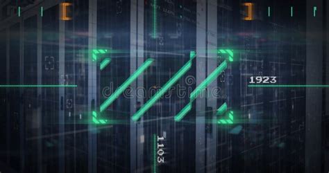 Animation Of Data Processing With Scope Scanning Over Server Room Stock