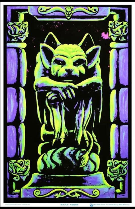 Gargoyle Blacklight Poster Velvet Flocked Spooky Scary Horror Demon