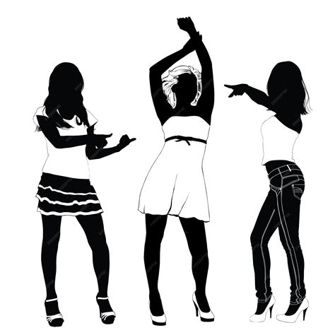 Conjunto De Silhuetas Vetoriais Lindas Garotas Magras Em Poses