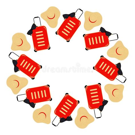 Wide Brimmed Hat Sunglasses And Travel Suitcase Circle Frame Border