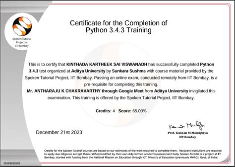 Python Certification Iitbombay Spokentutorial Learning Programming Kartheek Kinthada