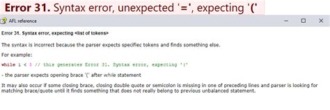 please help me correct my code for error 31 afl programming