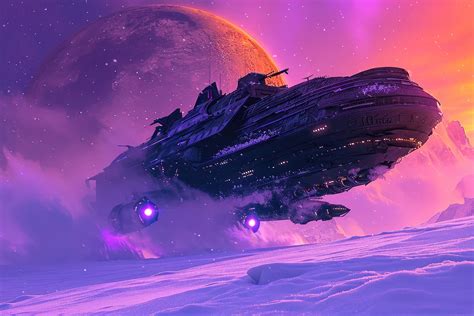 Cool Wallpapers Of Black Spaceship Flying On Purple Frozen Landscape Terrawalls