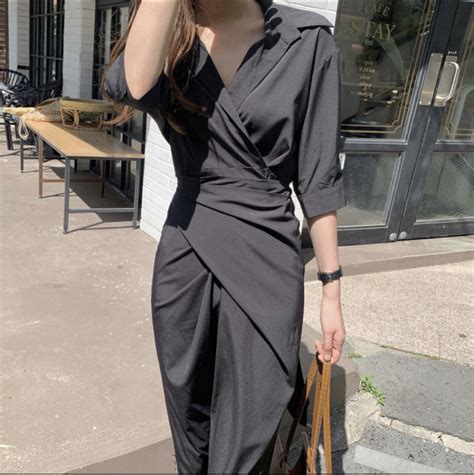 루어스룸 프레젠 여름 카라넥 랩스타일 버튼 하객 H라인 셔츠 꼬임 셔츠 랩원피스 위시버킷