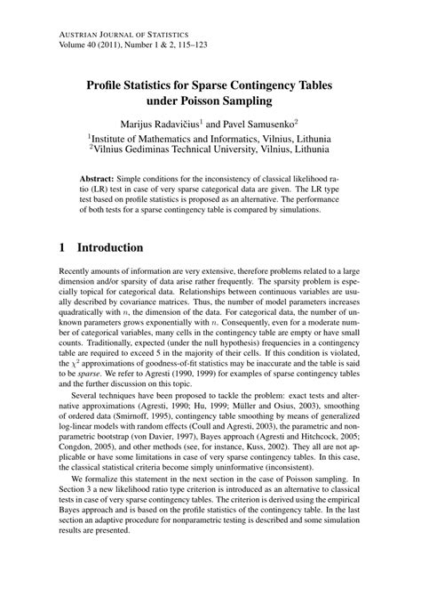 Pdf Profile Statistics For Sparse Contingency Tables Under Poisson