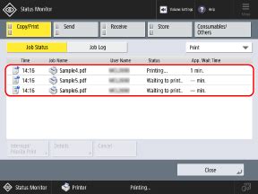 Viewing The Print Job Status And Log