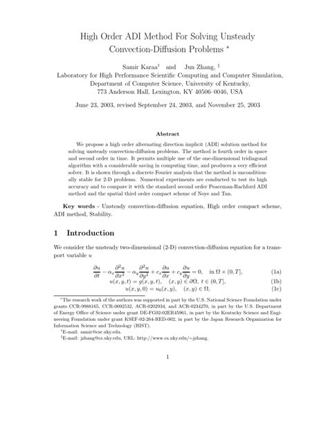 Pdf High Order Adi Method For Solving Unsteady Convection Diffusion