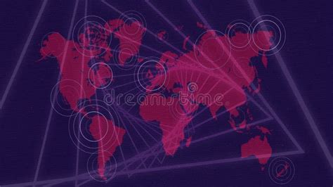 Red World Map With Circular Data Points And Network Lines In Animation