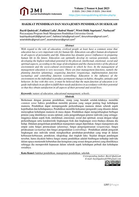 Pdf Hakikat Pendidikan Dan Manajemen Pendidikan Di Sekolah