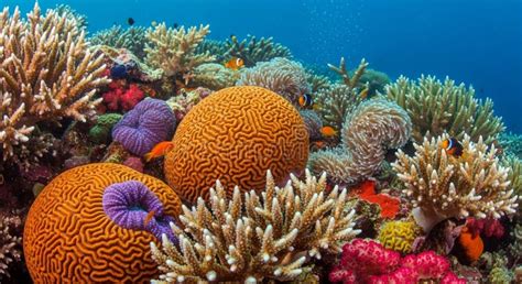 Vibrant Underwater Coral Reef Ecosystem With Brain Coral And Tropical