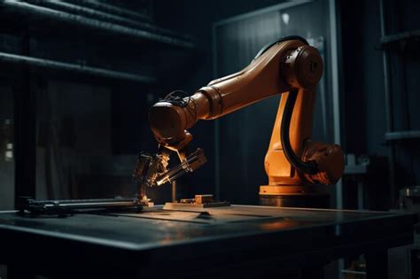 Premium Ai Image A Sleek And Modern Robotic Arm In Action Showcasing Precision And Efficiency