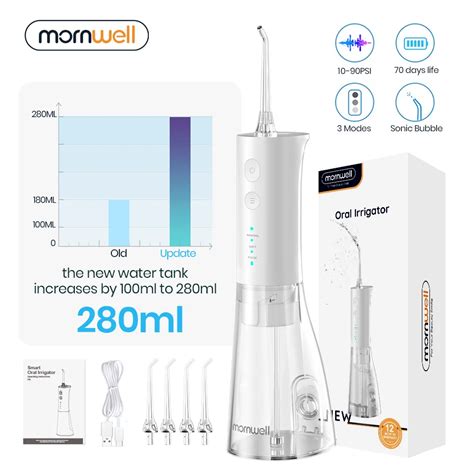 Mornwell F29 치과용 워터 제트 치실 구강 세정기 충전식 휴대용 치아 클리너 180ml 물 탱크 3 가지 모드