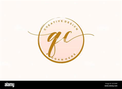 QC Handwriting Logo With Circle Template Vector Signature Wedding Fashion Floral And