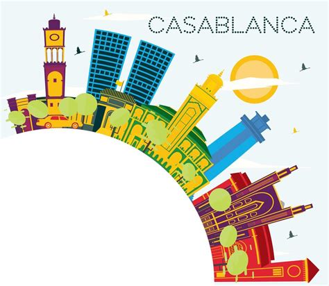 Casablanca Morocco City Skyline With Color Buildings Blue Sky And Copy