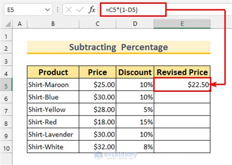 How To Subtract A Percentage From A Price 4 Methods Exceldemy