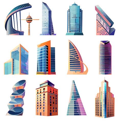 Una Serie De Edificios Diferentes Con Diferentes Colores Y Formas Vector Premium