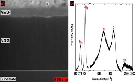 A Fib Sem Cross Sectional Image Of The Mos2 Ndg Stack And B Raman