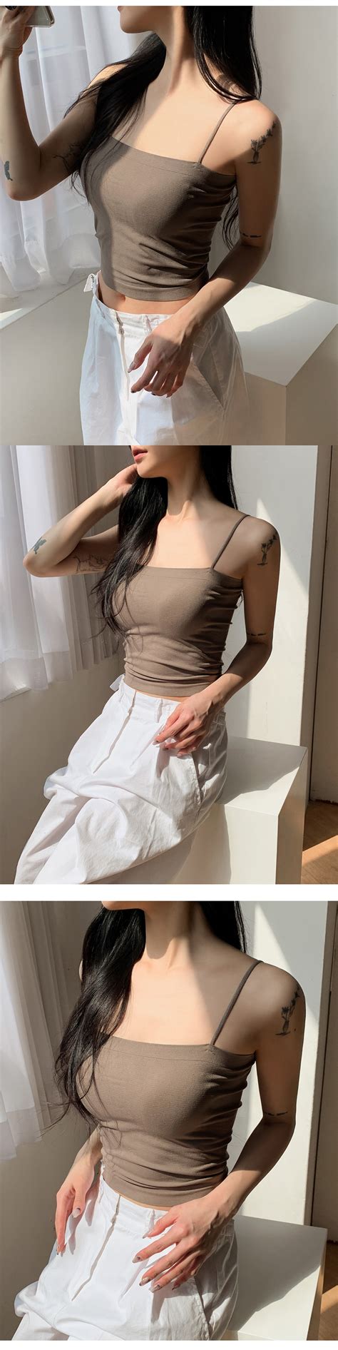 뷰랩 볼륨캡내장 일자넥 브라캡 크롭 끈나시 6color