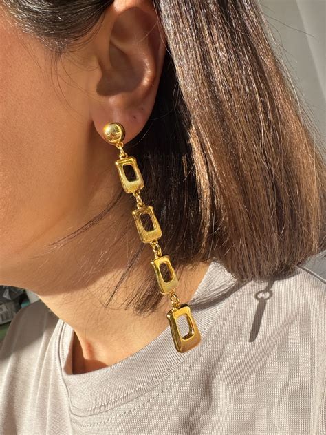 Jewelry Earrings Long Gold Rectangulars Earrings Christina