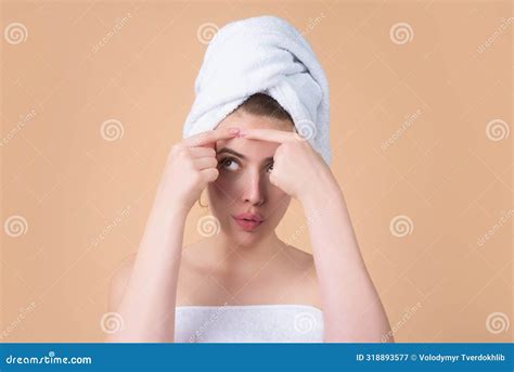 Dermatology Puberty Asian Young Woman Girl Looking Into Mirror Allergy When Wear Mask And