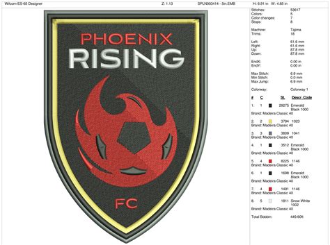 Phoenix Rising Fc 2017 Usl Soccer Sports Embroidery Logo In 4 Sizes