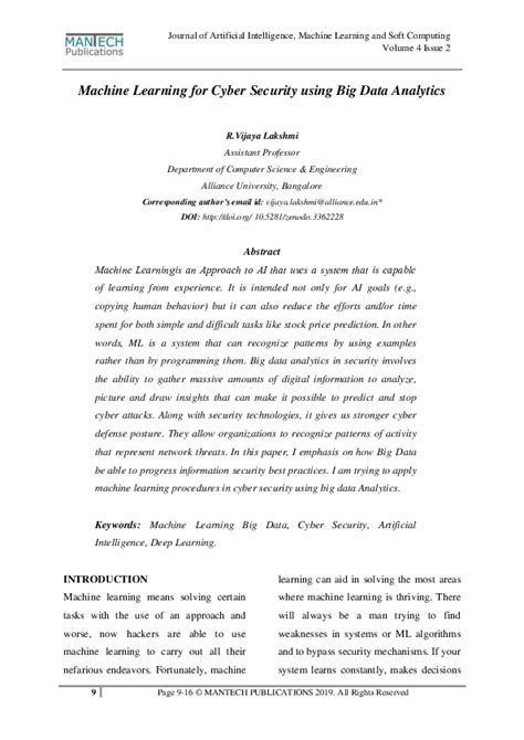 Pdf Machine Learning For Cyber Security Using Big Data Analytics