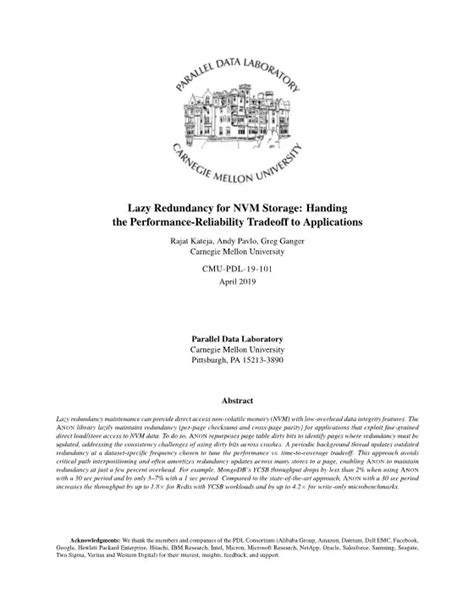 Lazy Redundancy For Nvm Storage Handing The Performance Reliability Tradeoff To Applications