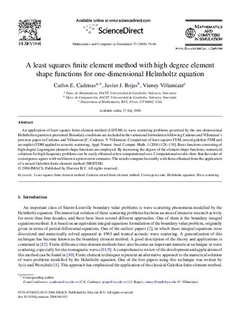 Pdf A Least Squares Finite Element Method With High Degree Element Shape Functions For One