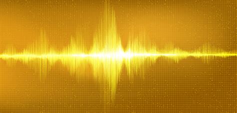 골드 배경에 골든 디지털 사운드 웨이브 기술 및 지진 파도 다이어그램 개념 음악 스튜디오 및 과학 디자인 벡터 일러스트레이션 개념에 대한 스톡 벡터 아트 및 기타 이미지