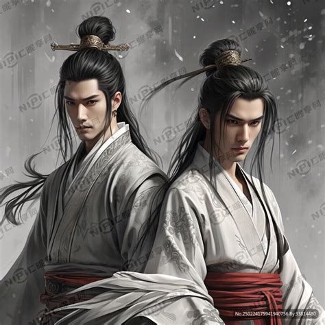 Ai创作图两个古风动漫男 面容精致 毛发精致 3d 立体 昵图网